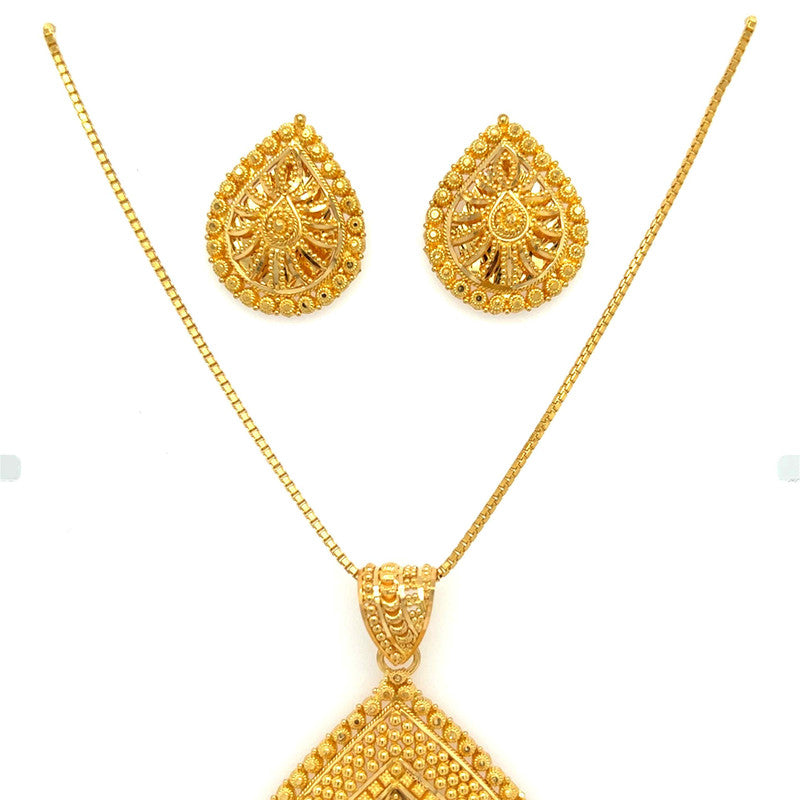 22K Gold Filigree Teardrop-Shape Pendant and Earring Set – Gold Palace