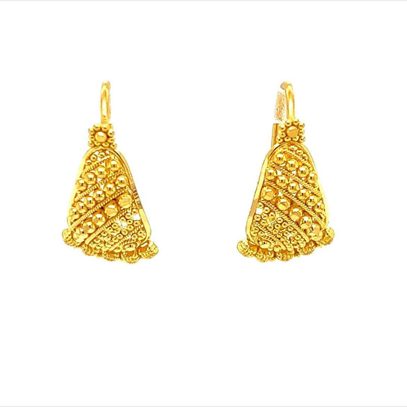 22K Gold Ornate Beaded Bell-Shape Hook Earrings – Gold Palace
